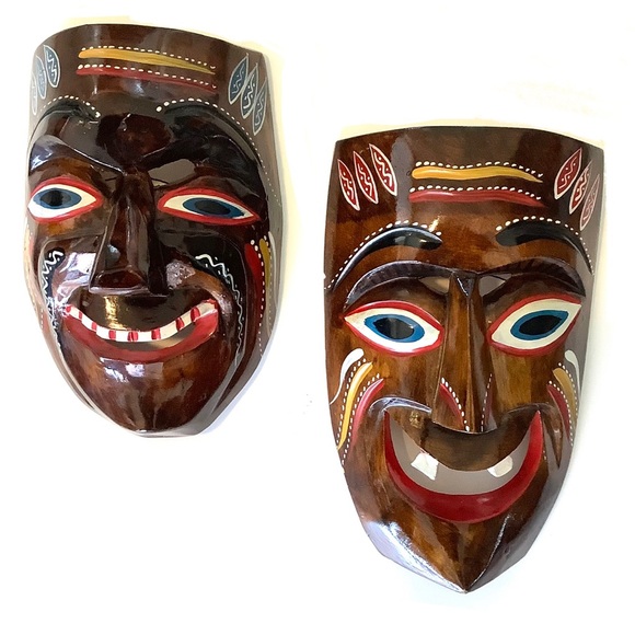Art | Set Of Two Vintage 1978 Hand Carved Wood Devil Masks From Mexico ...